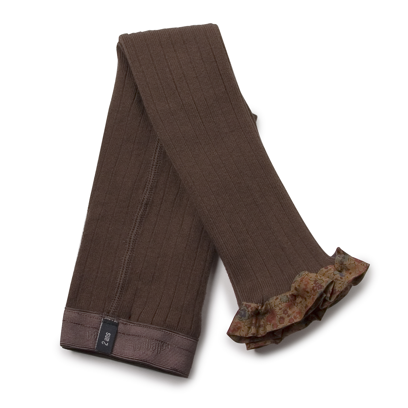 Catherine - Collants à côtes sans pieds avec volant Liberty - Chocolat ...