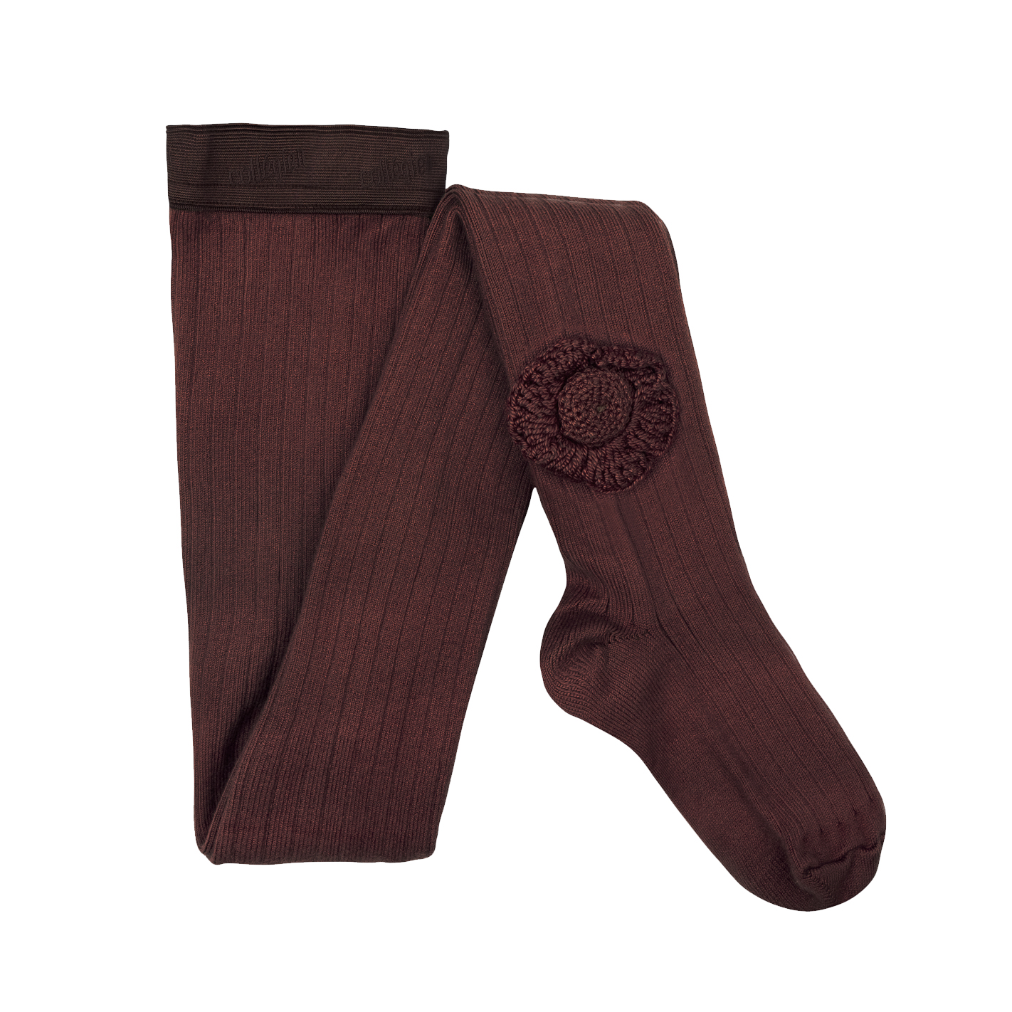 Floriane - Collants avec fleur crochet - Châtaigne
