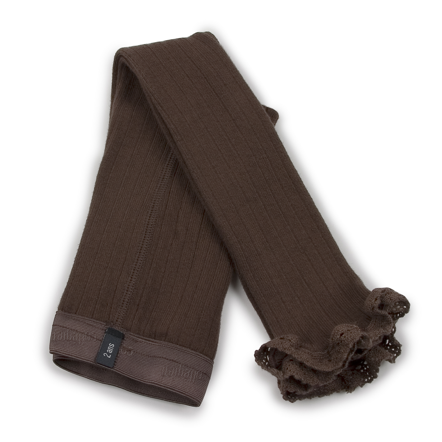 Aliénor - Collants à côtes sans pieds avec dentelle - Chocolat au lait