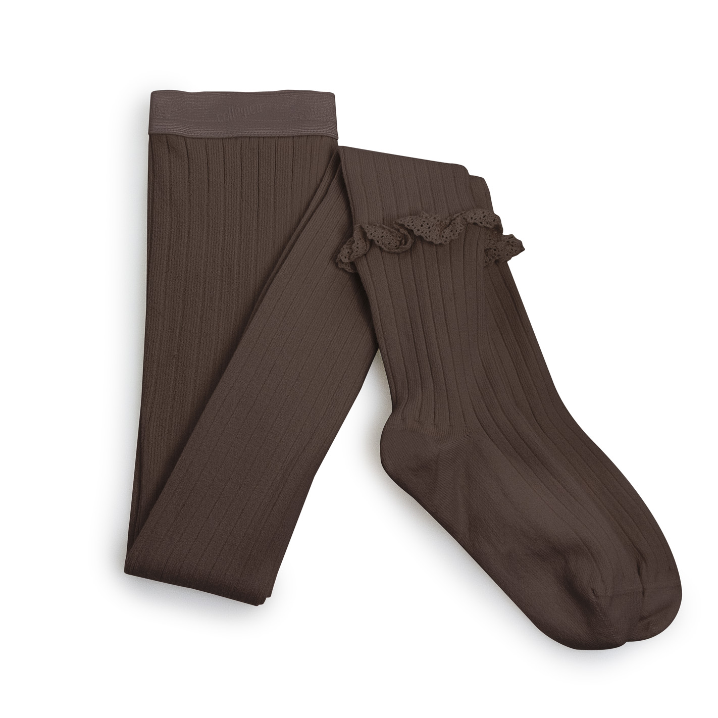 Chloé - Collants à côtes avec dentelle - Chocolat au lait