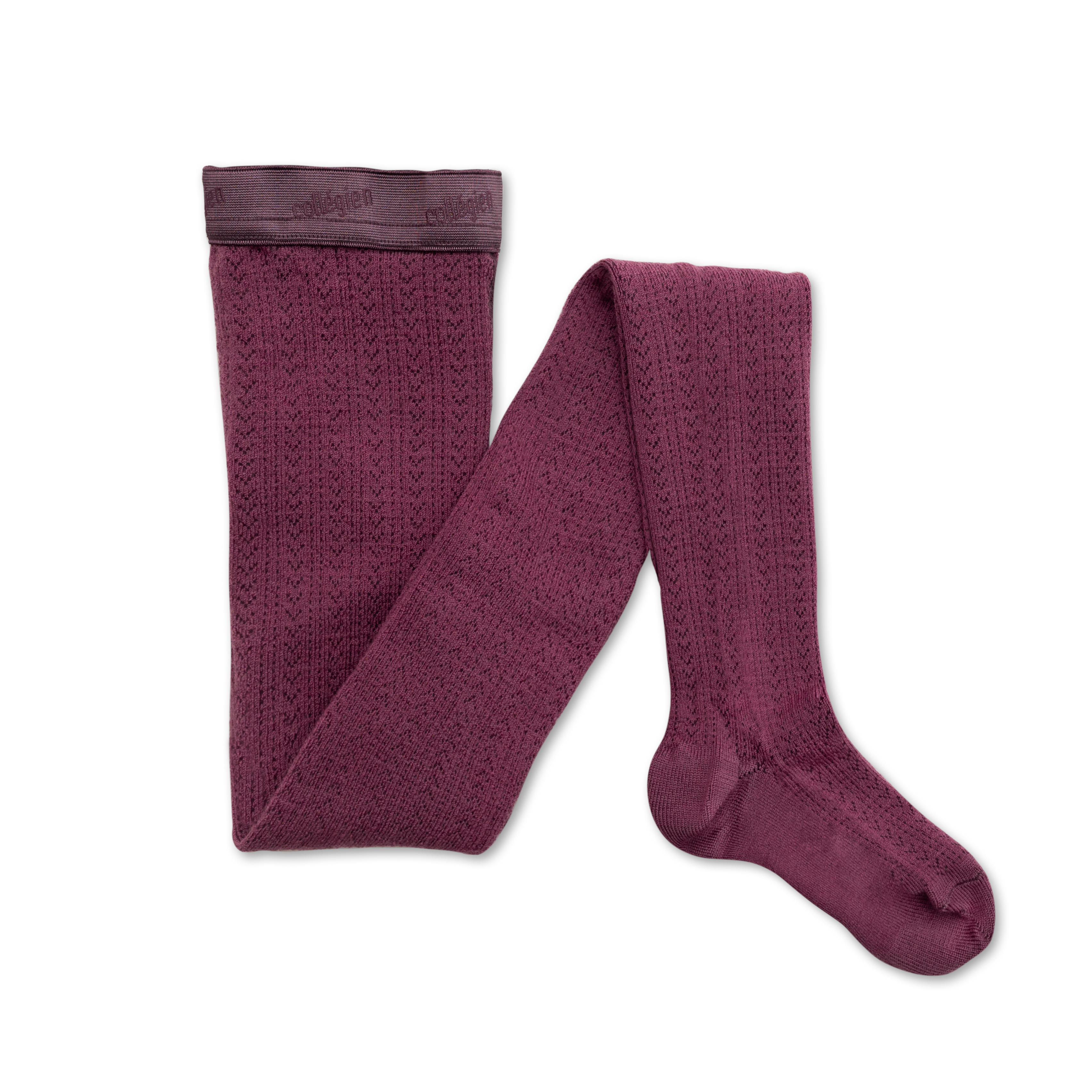 Angélique - Collants en laine Mérinos et maille ajourée - Raisin Rose