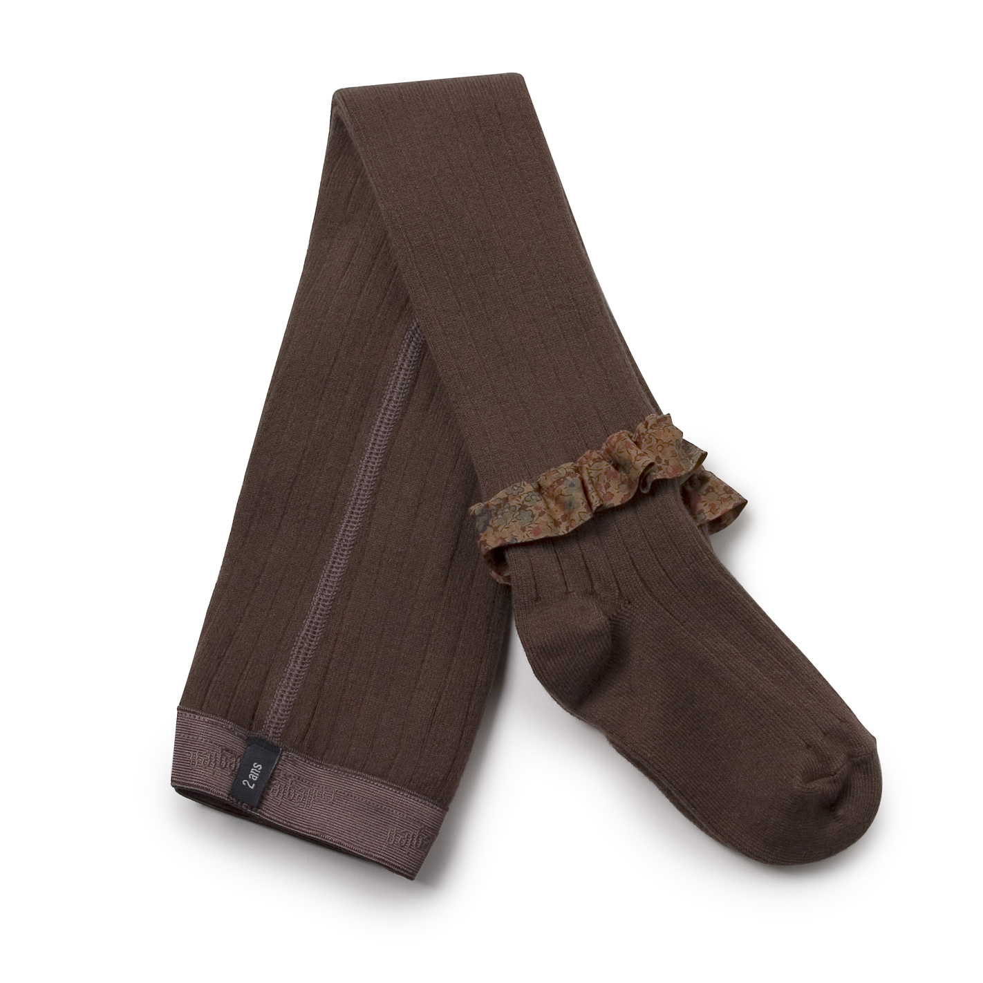 Clémence - Collants à côtes avec Liberty - Chocolat au lait