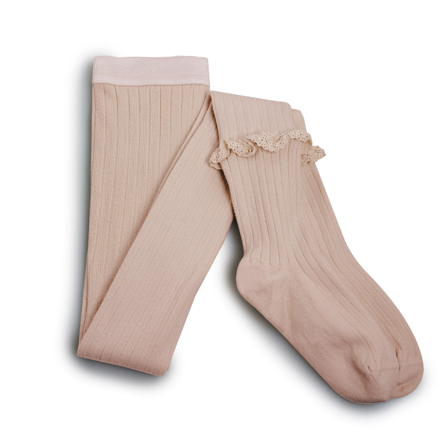 Collants Chloé unis à côtes avec dentelle - Vieux Rose